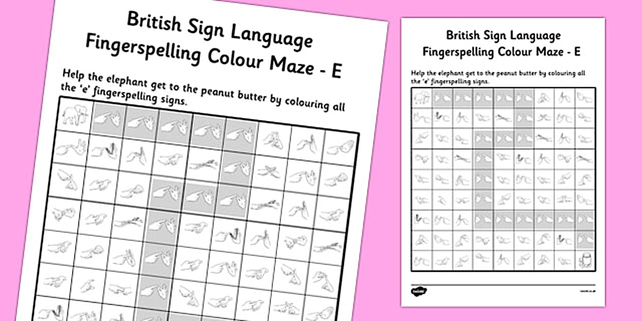 British Sign Language Fingerspelling Colour Maze E - Twinkl