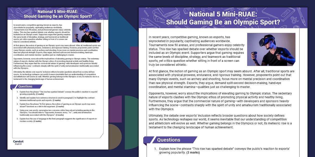 National 5 Mini-RUAE: Should Gaming Be an Olympic Sport?