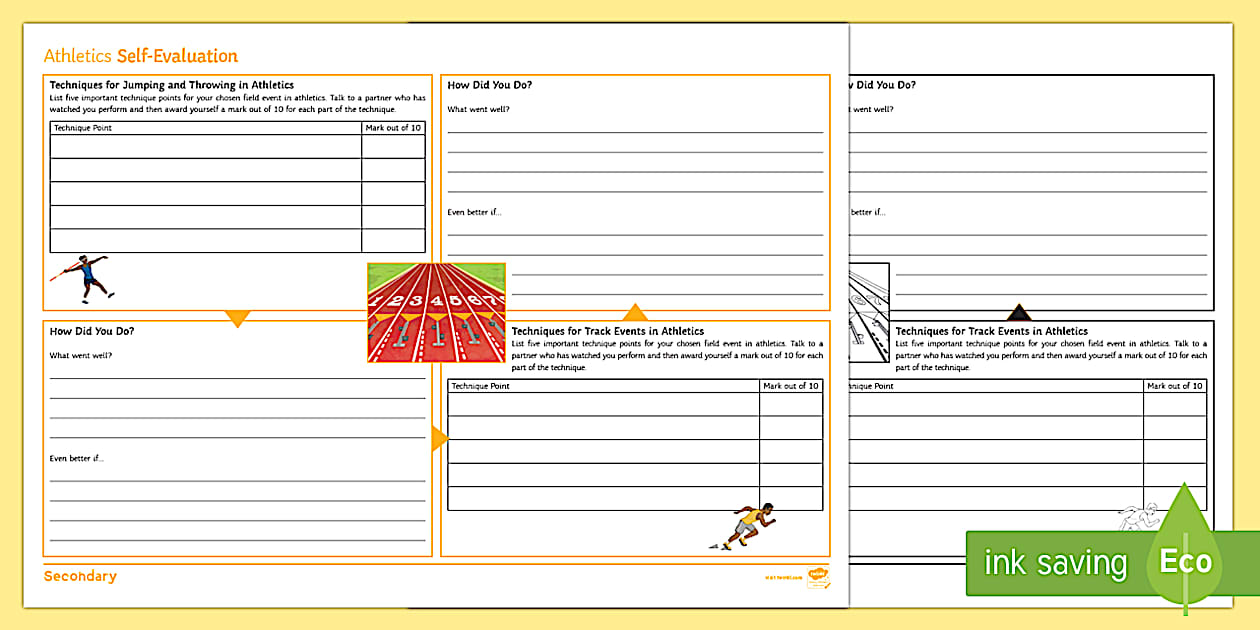 Athletics Self-Evaluation Worksheet / Worksheet - Twinkl