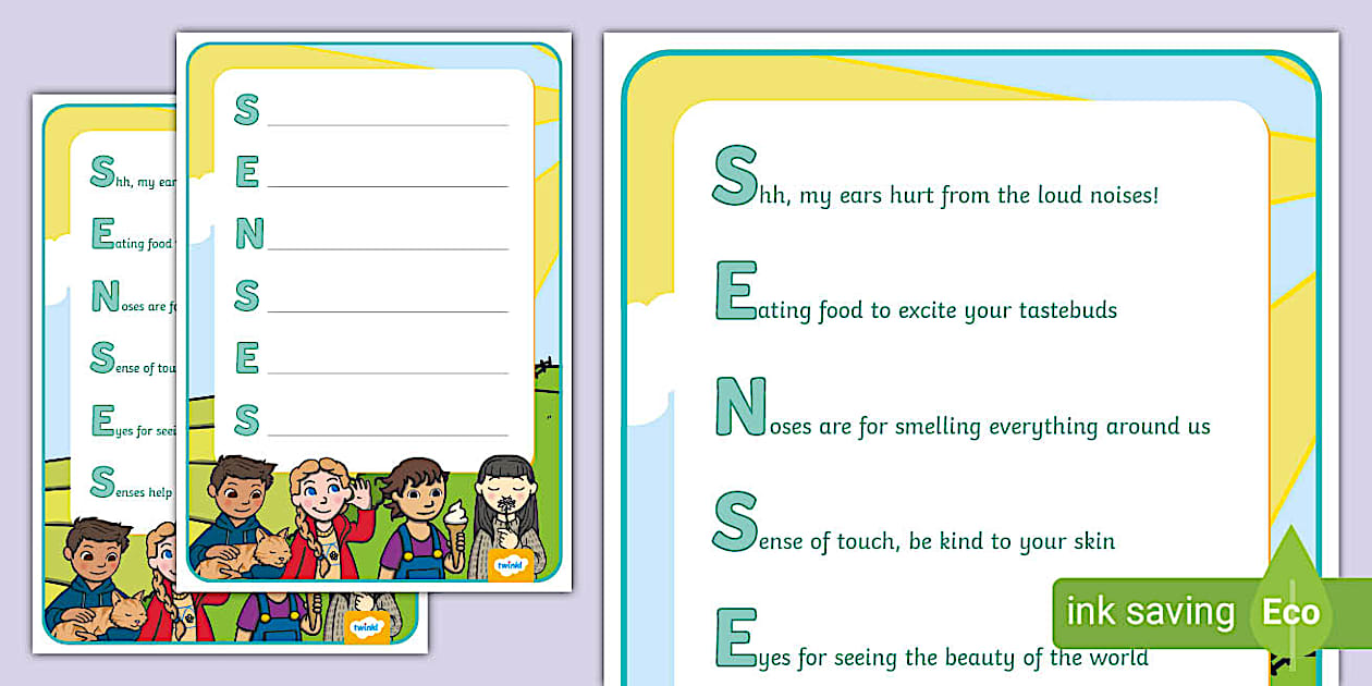 Senses Acrostic Poem Example (teacher made) - Twinkl
