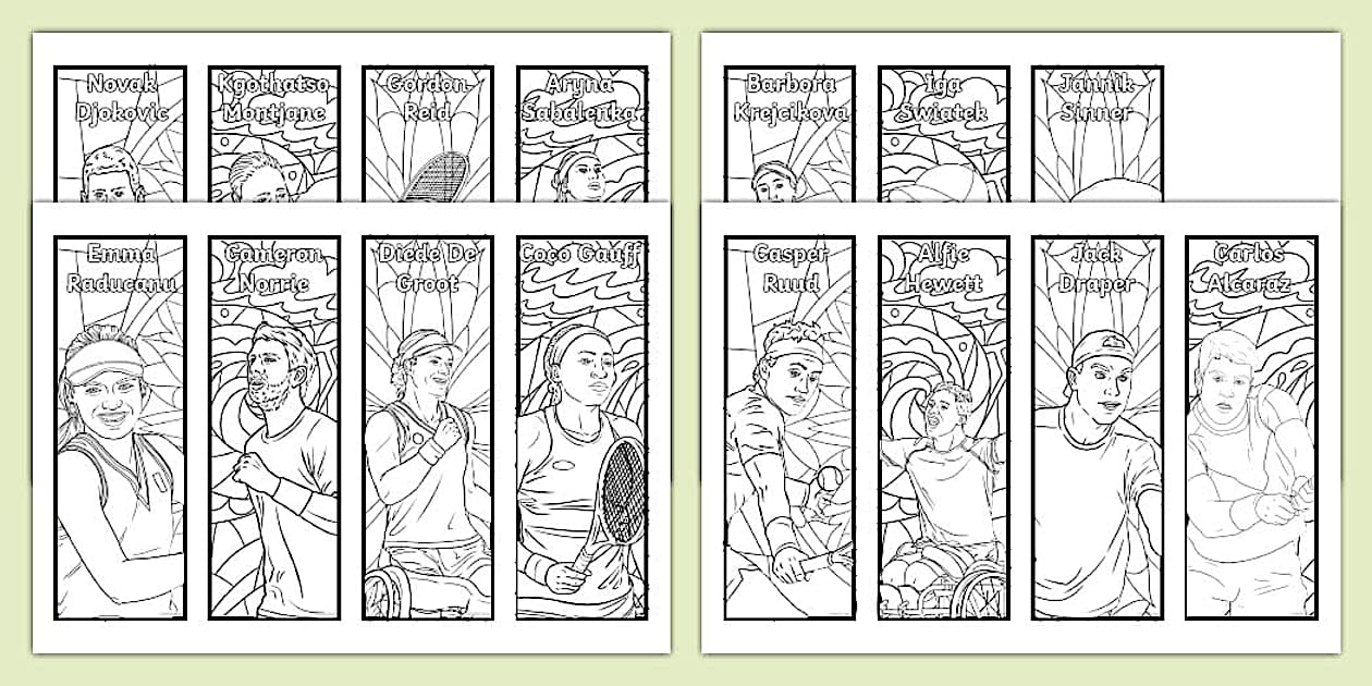 Wimbledon Tennis Players Mindfulness Colouring Bookmarks