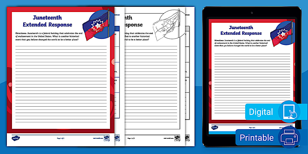 Eighth Grade Juneteenth Extended Response Writing Worksheet