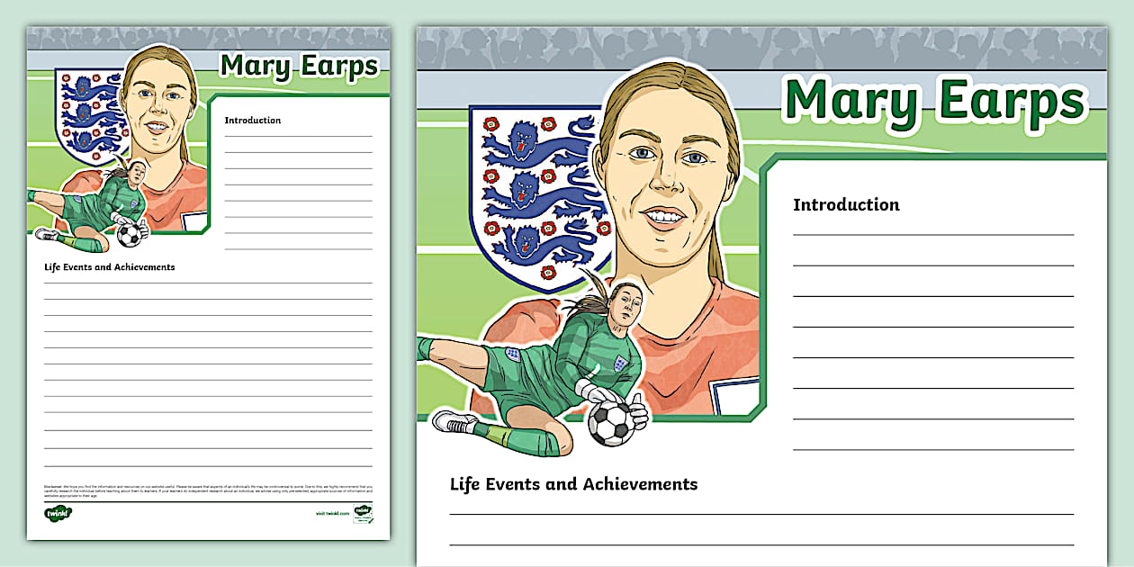 Mary Earps Biography Template - Twinkl Biography Templates