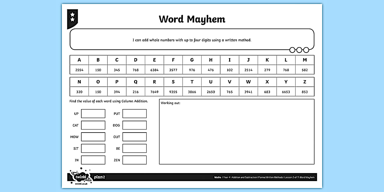Word Mayhem Differentiated Whole Numbers Worksheet / Worksheet - Number