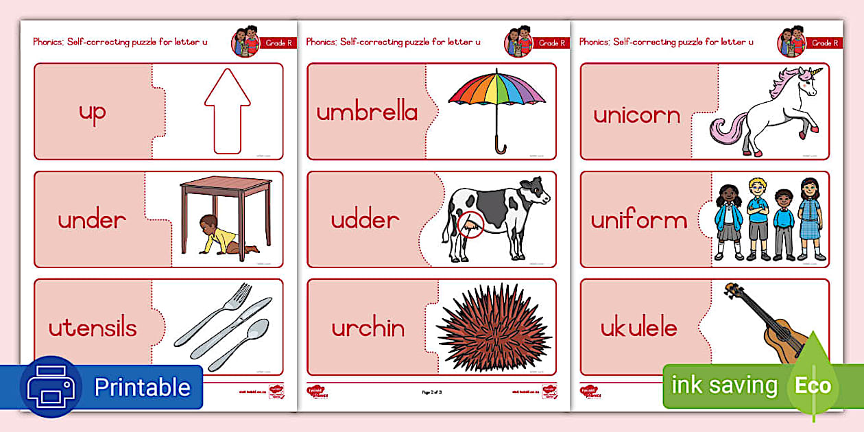 Grade R Phonics: Self-correcting Puzzle Letter u - Twinkl