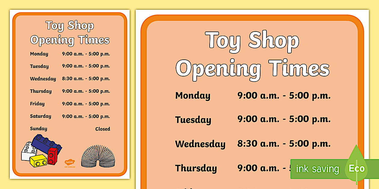 Editable Toy Shop Opening Times (teacher made) - Twinkl
