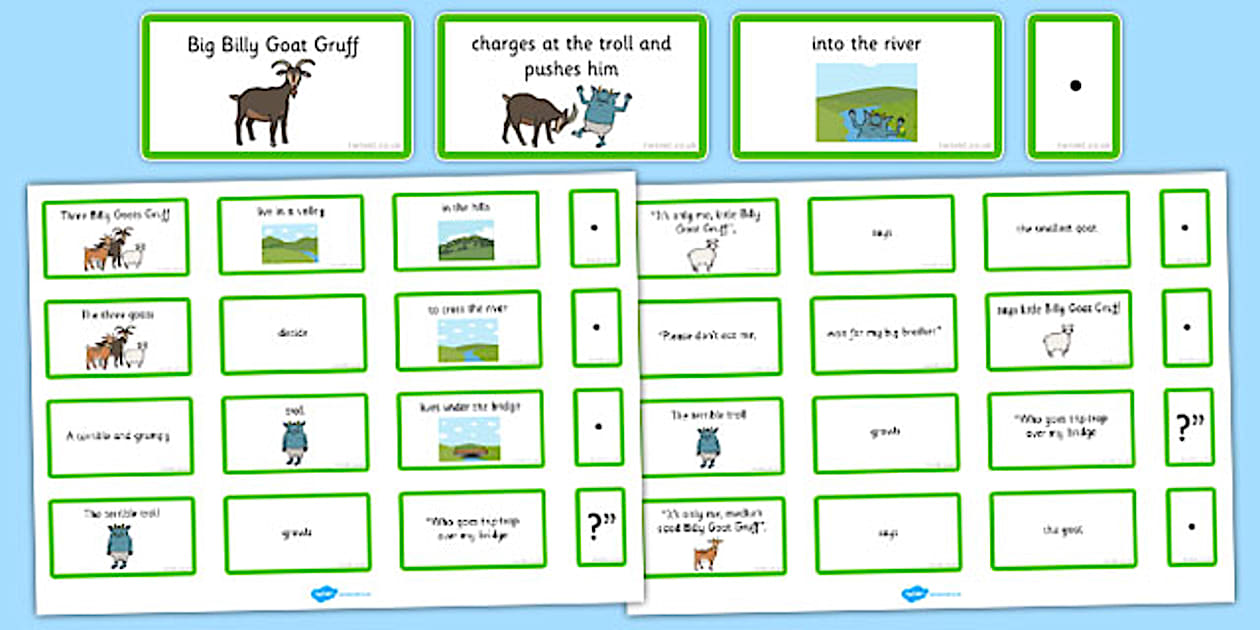 Cursive The Three Billy Goats Gruff Sentence Building Cards