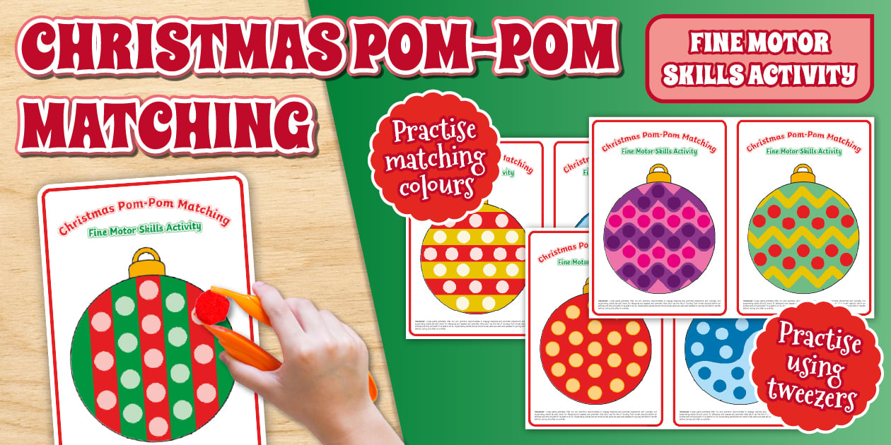 Christmas Pom-Pom Matching Fine Motor Skills Activity