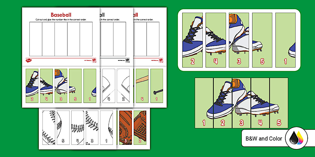 Baseball 1-5 Number Sequencing Puzzles (teacher made)