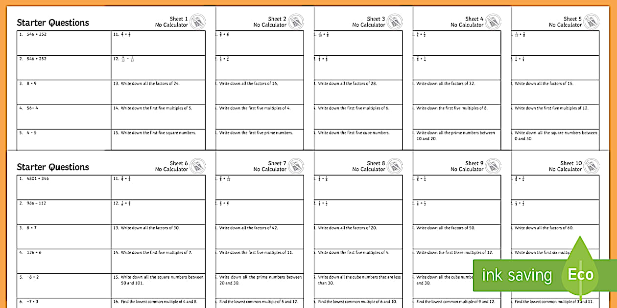 Numeracy Starter Questions Pack (Bronze) (teacher made)