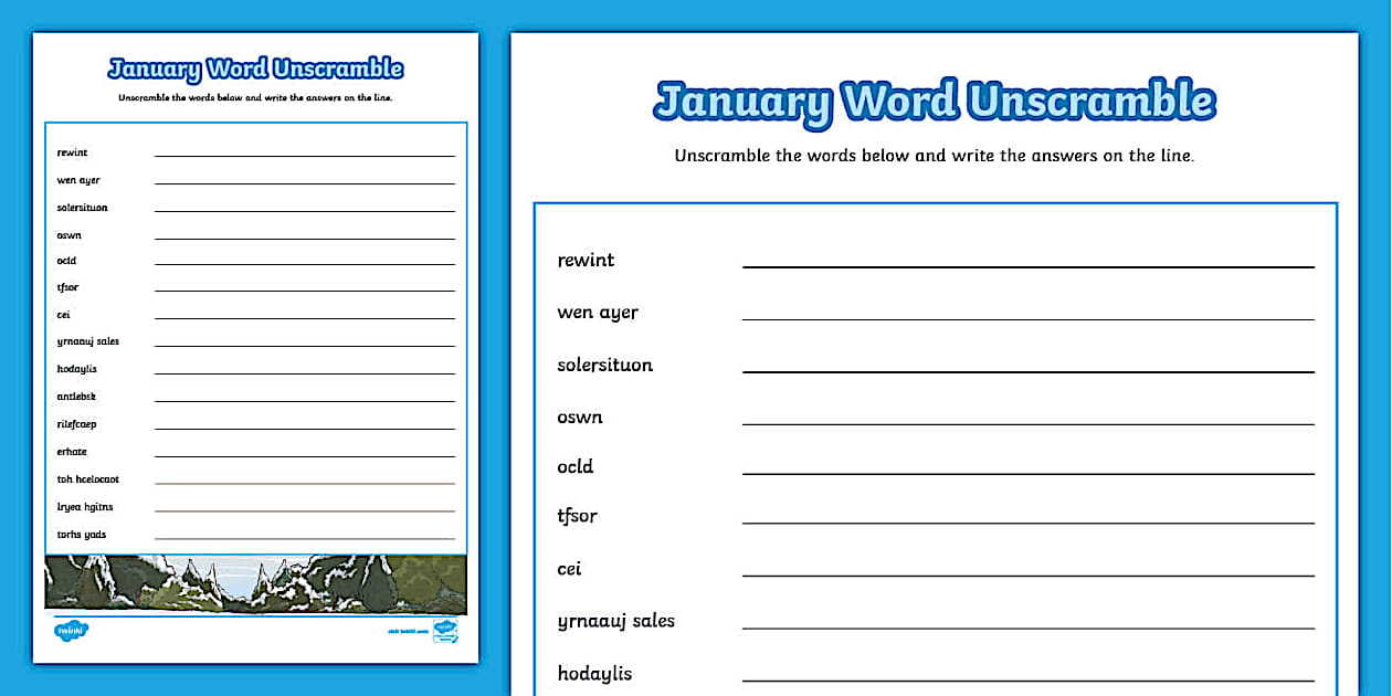 January Word Unscramble Worksheet (teacher made) - Twinkl