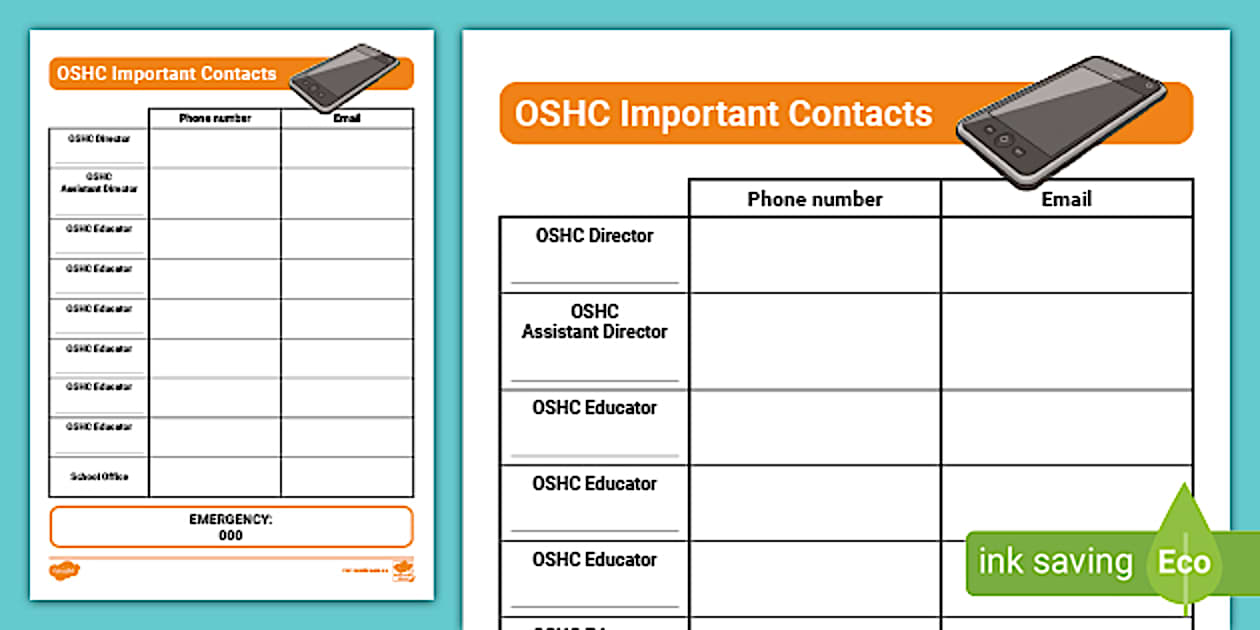 OSHC Important Contacts - Twinkl