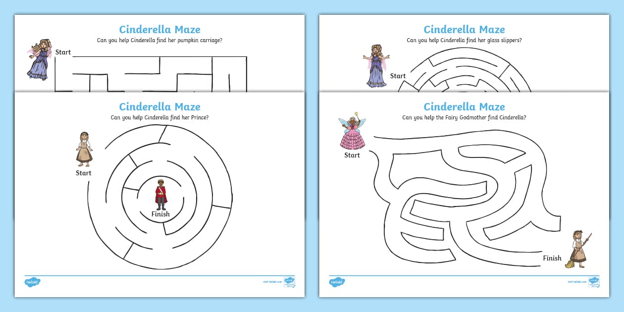 Cinderella Differentiated Maze Worksheet / Worksheet Pack