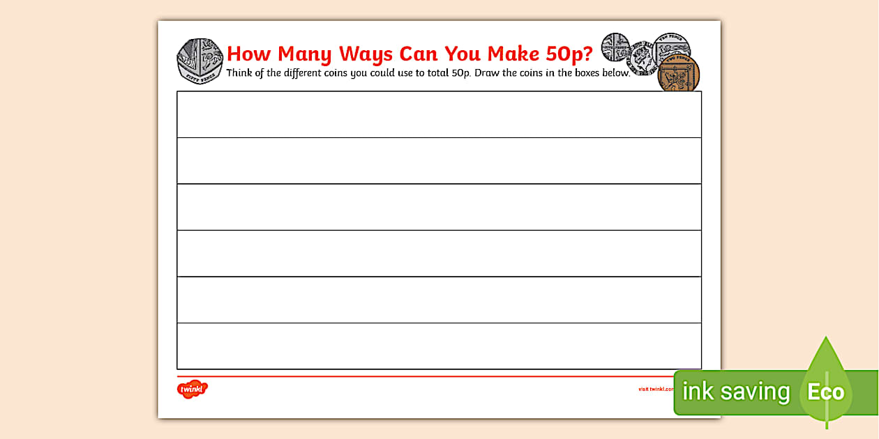 👉 How Many Ways Can You Make 50p? Activity Sheet - Twinkl