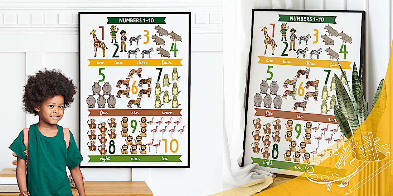Numbers 1-10 Safari-Themed Poster | Twinkl Art Gallery