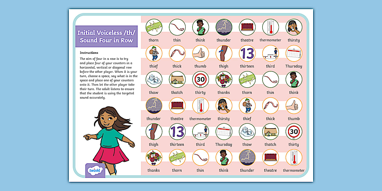 Initial Voiceless /th/ Sound Four in a Row (Teacher-Made)