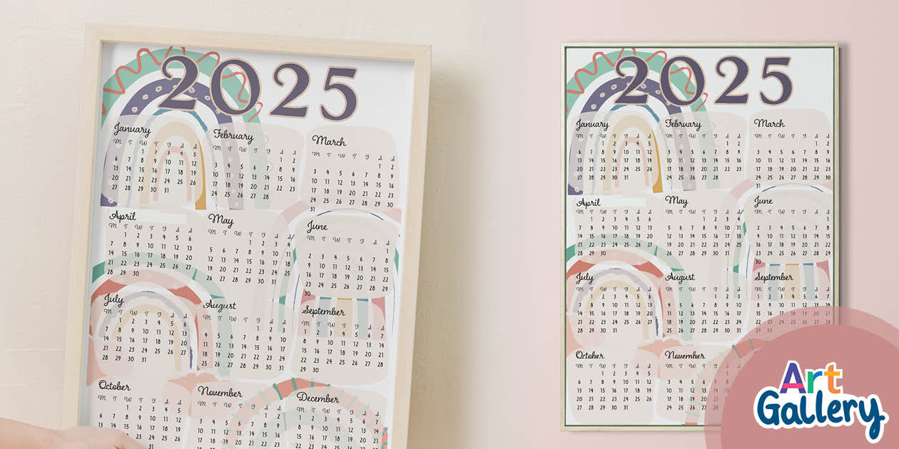 Muted Rainbow-Themed 2025 Wall Calendar Poster
