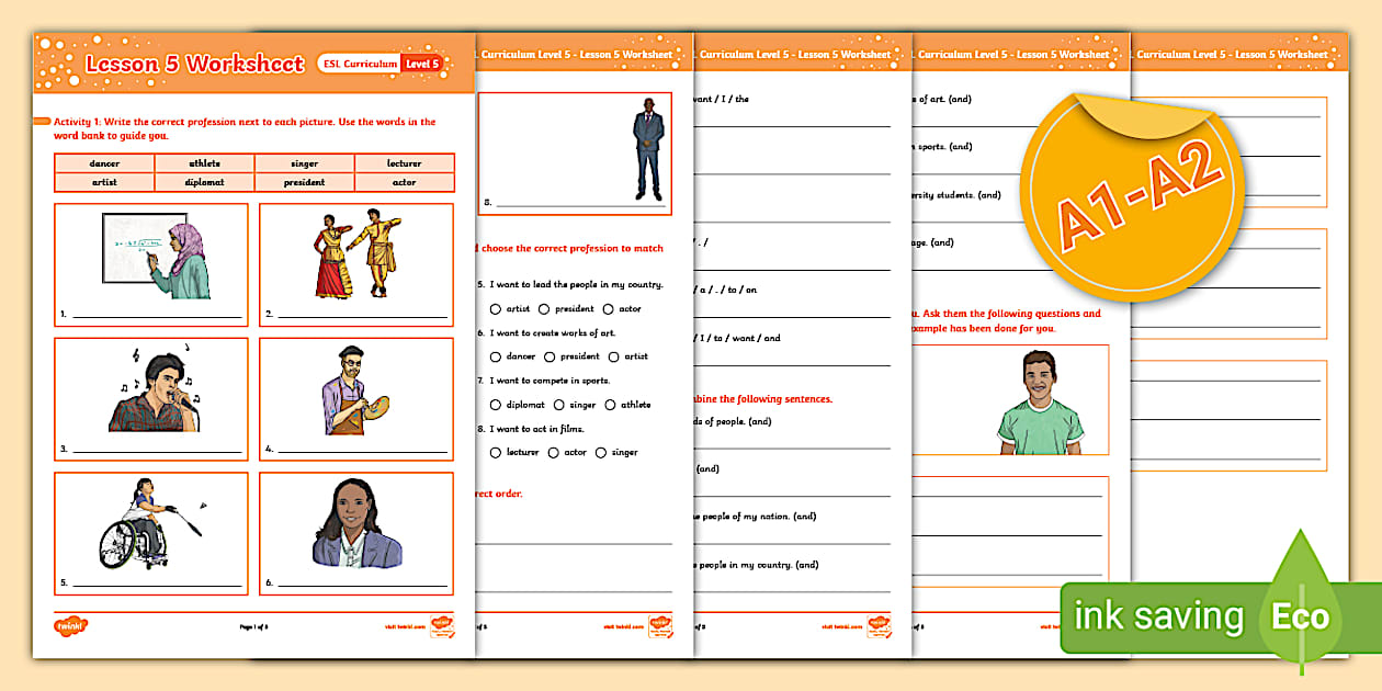 ESL Curriculum Level 5, Lesson 5 Worksheet (teacher made)
