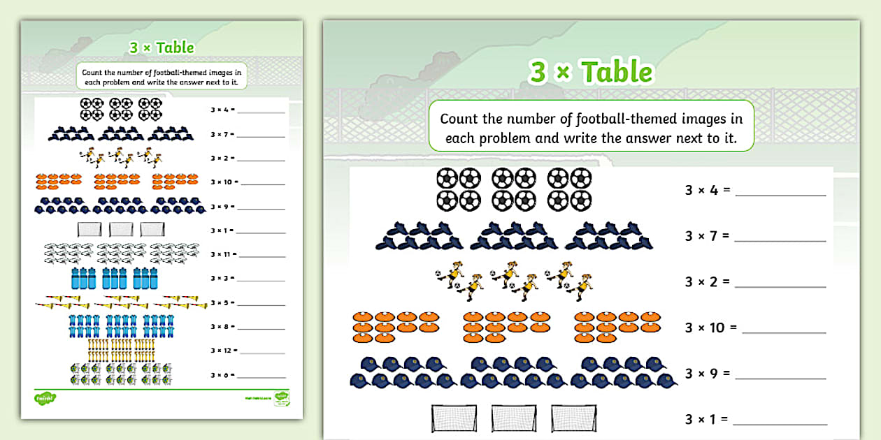 👉 Football-Themed 3× Table Worksheet - Twinkl