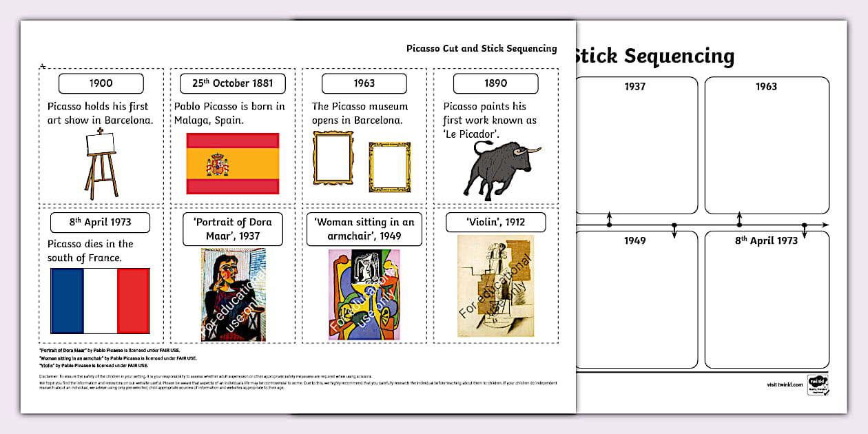 KS1 Picasso Cut and Stick Sequencing Activity (teacher made)
