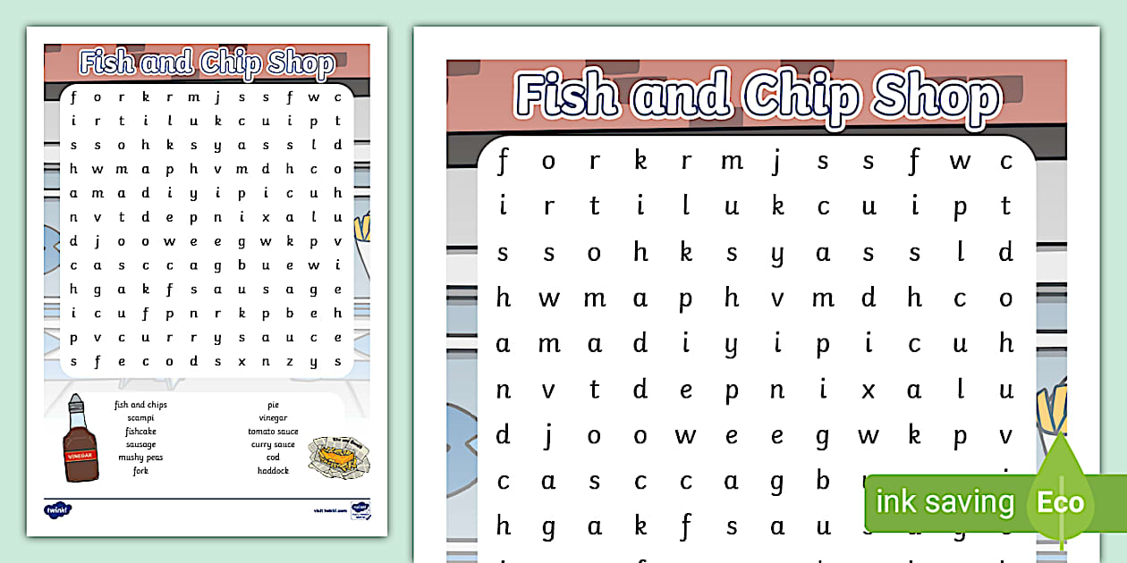 Fish and Chip Shop Word Search - KS1 (teacher made) - Twinkl