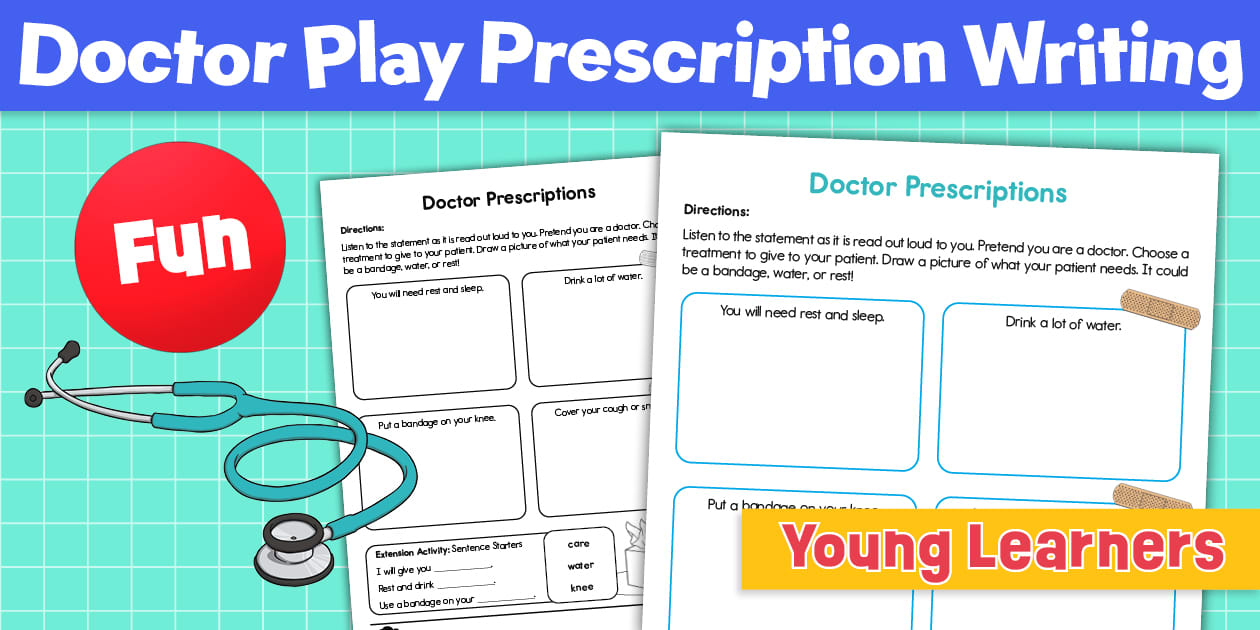 Doctor Prescriptions Writing Worksheet for PreK-K - Twinkl