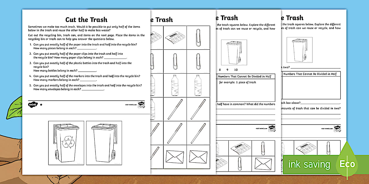 Cut the Trash Division Differentiated Worksheets - Twinkl