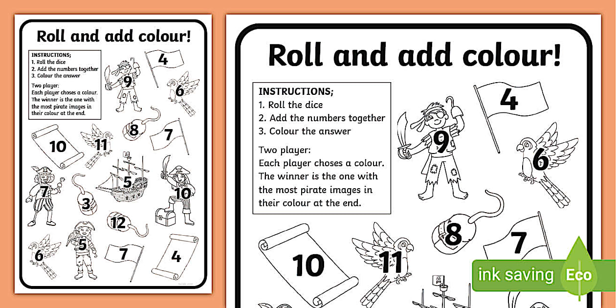 Editable Pirates Colour and Roll Worksheet (teacher made)