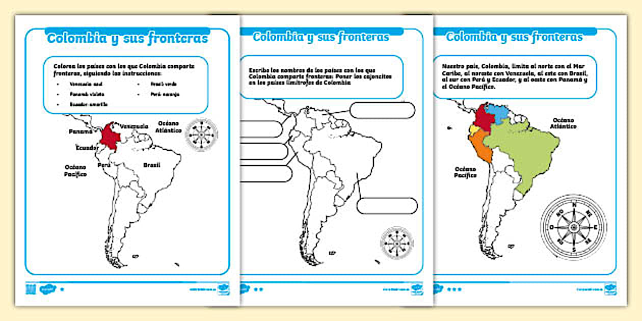 Mapa de Colombia con sus fronteras (teacher made) - Twinkl
