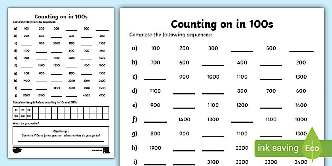 Counting in 100s Worksheet / Worksheet (teacher made)