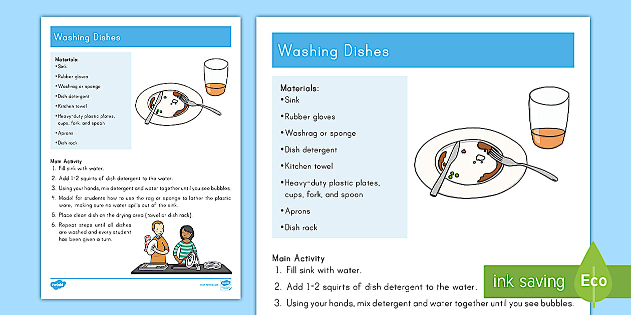 Washing Dishes Step-by-Step Instructions (teacher made)
