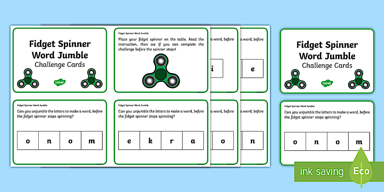 Fidget Spinner Word Jumble KS1 Challenge Cards - Twinkl