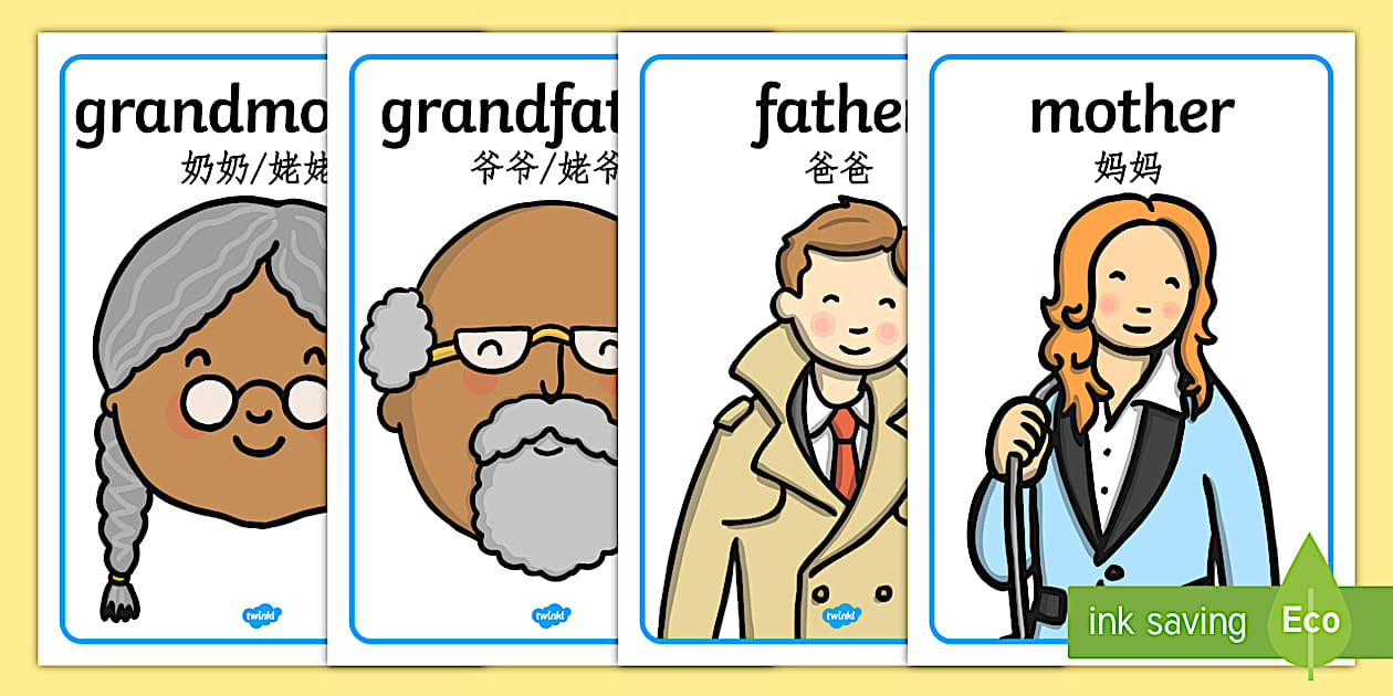 My Family Display Posters English/Mandarin Chinese - Twinkl