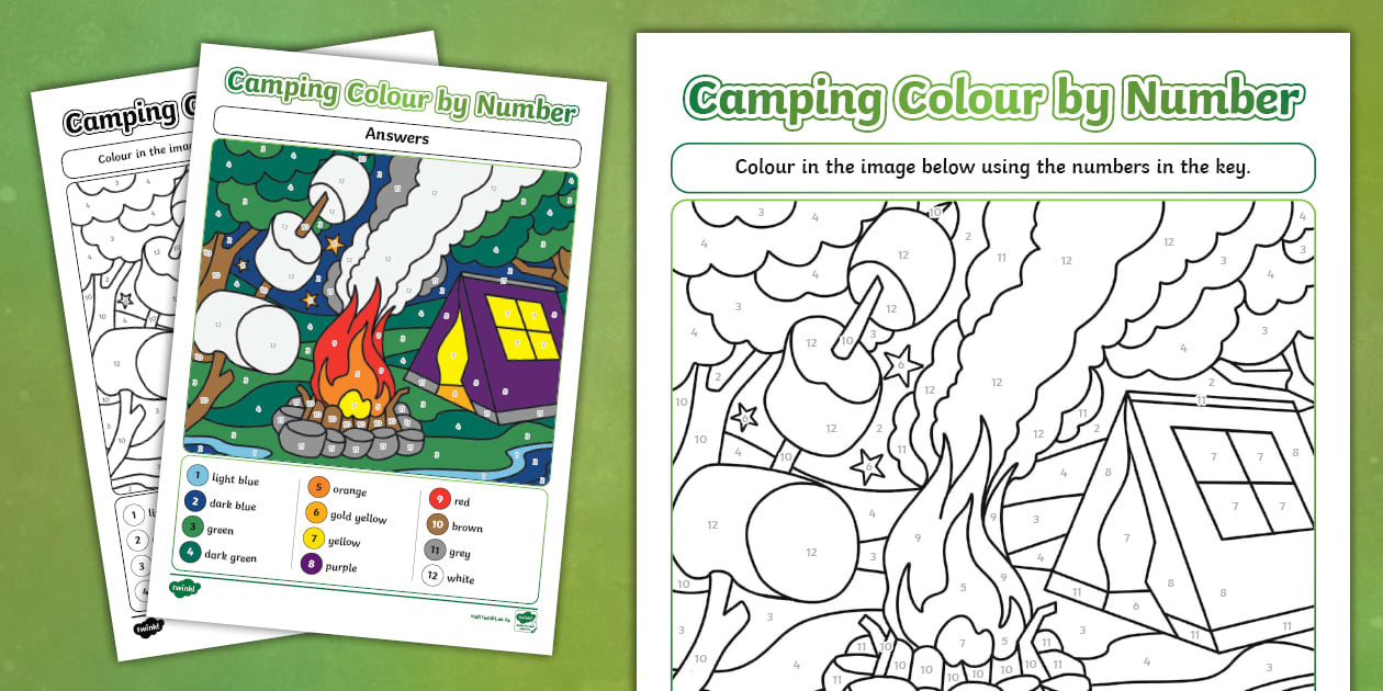 Camping Colour by Number Worksheet (teacher made) - Twinkl