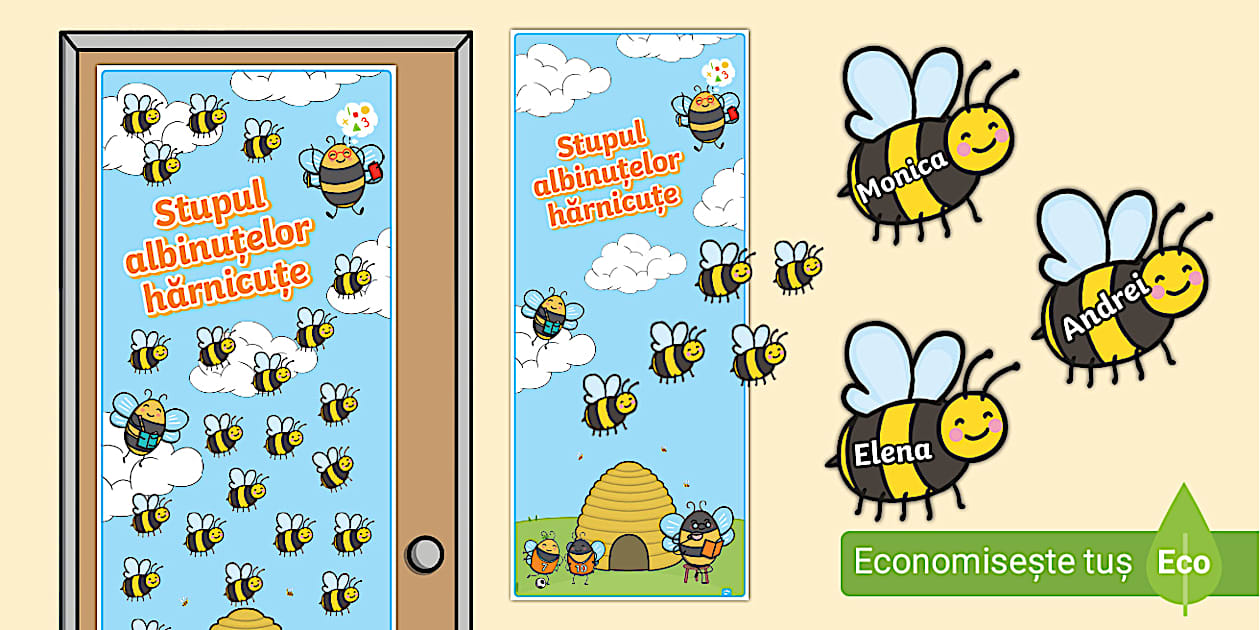 Albinuțe/ Clasa albinuțelor – Decor pentru ușă