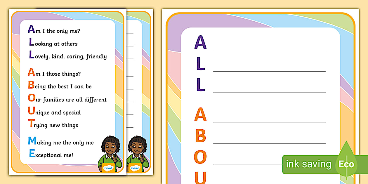 All About Me Acrostic Poem (teacher made) - Twinkl