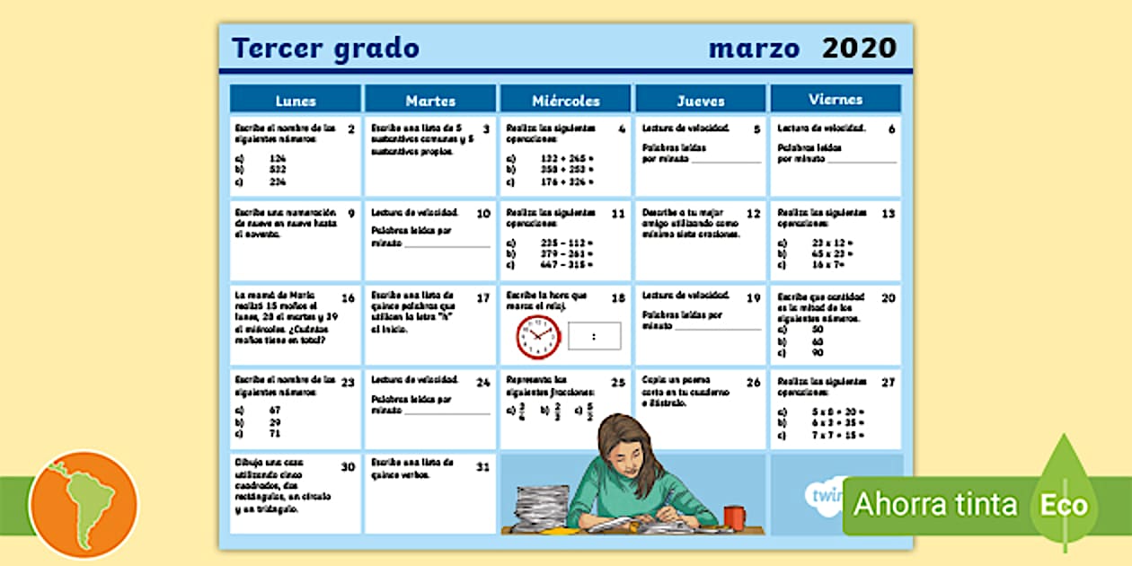 Hoja de actividad: Calendario marzo- Guía de trabajo