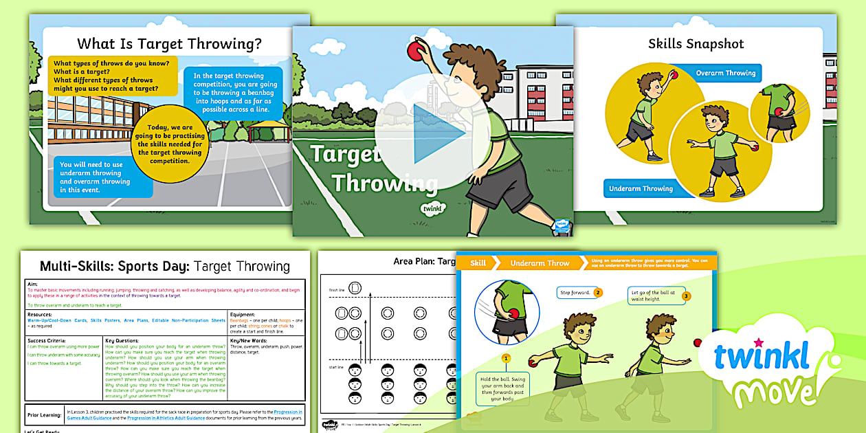 👉 Twinkl Move PE - Y1 Multi-Skills: Sports Day Lesson 4 - Target Throwing
