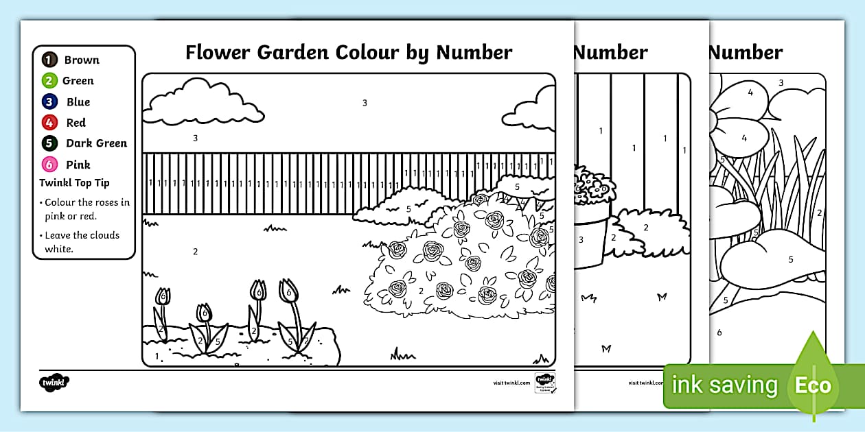 Flower Garden Colour-by-Number Pages | Twinkl | KS1 | Spring