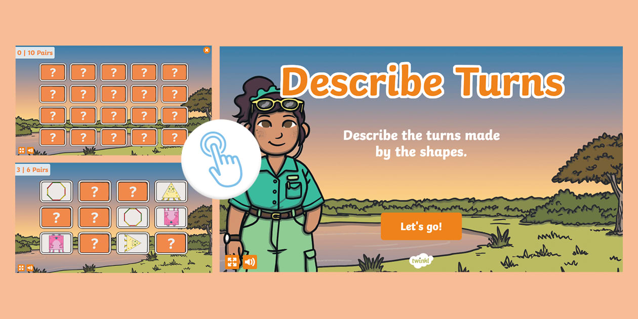 👉 KS1 Describe Turns Maths Matching Pairs Game - Twinkl