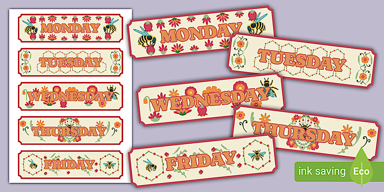 Bee-Themed Days of the Week Labels (teacher made) - Twinkl
