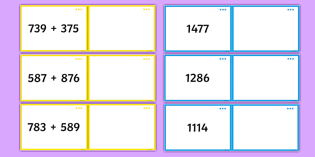 Add Three-Digit Numbers, Crossing Hundreds and Thousands Boundary Matching