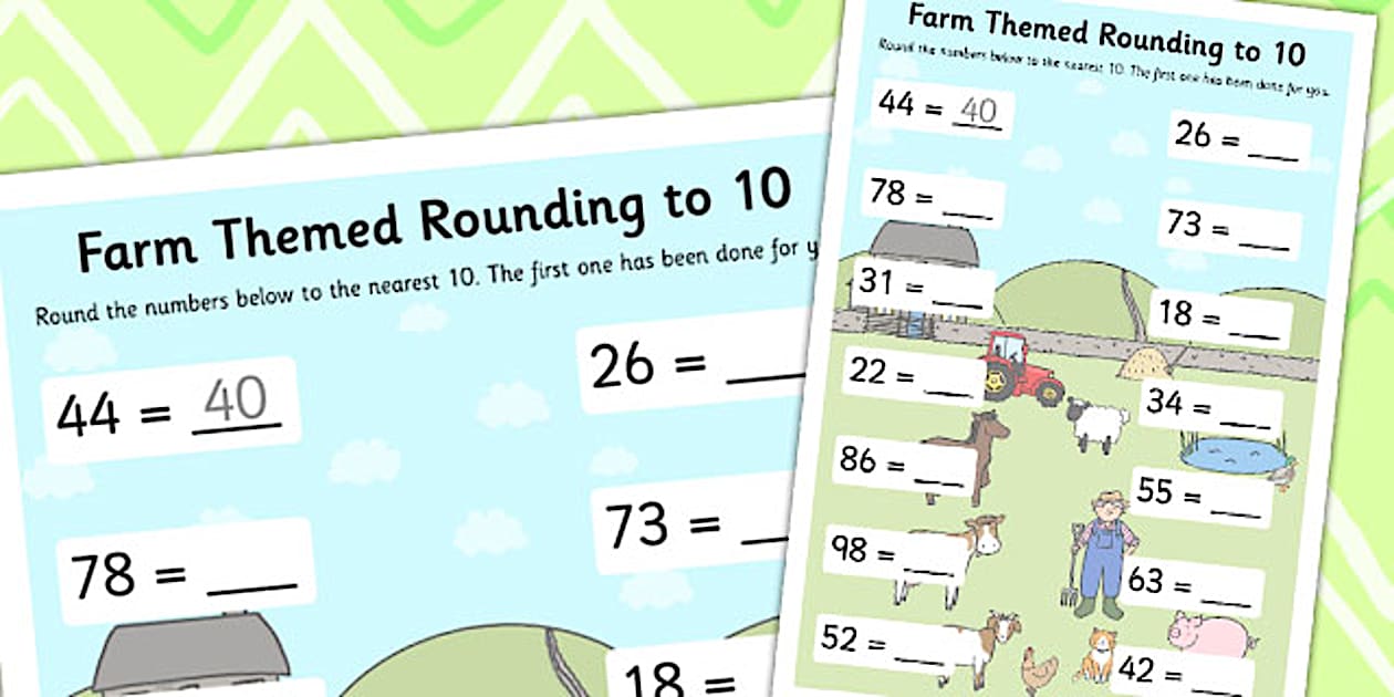 Farm Themed Rounding To 10 Worksheet (teacher made) - Twinkl