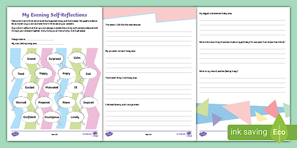 My Evening Self-Reflections Worksheet - Twinkl