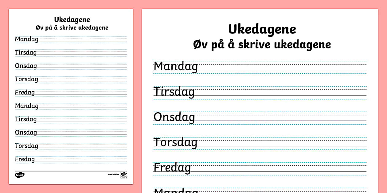 Øv på å skrive ukedagene | Oppgaveark (Teacher-Made)