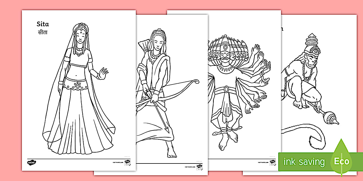 Diwali Colouring Sheets - English / Hindi हिंदी