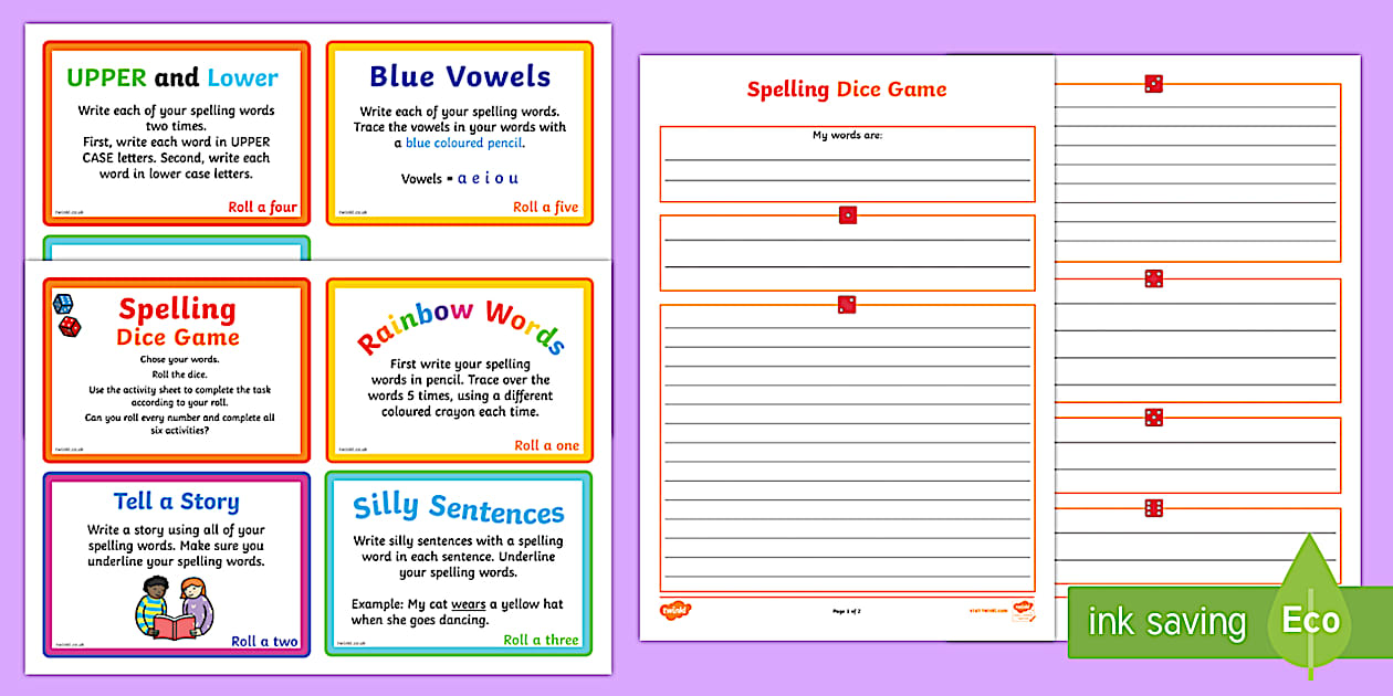 Spelling Dice Activity (teacher made) - Twinkl