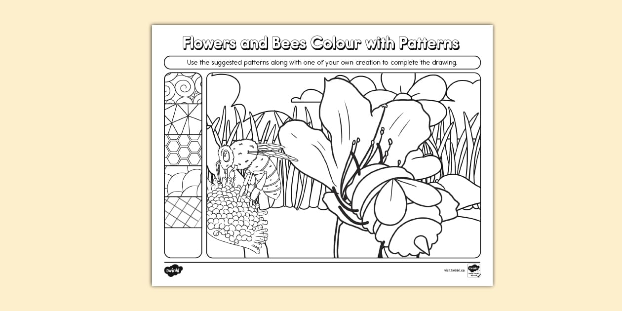 Flowers and Bees Colour with Patterns Activity - Twinkl