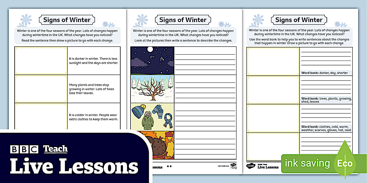 FREE! - BBC Teach: Winter Live Lesson Activity Sheet Ages 5-7