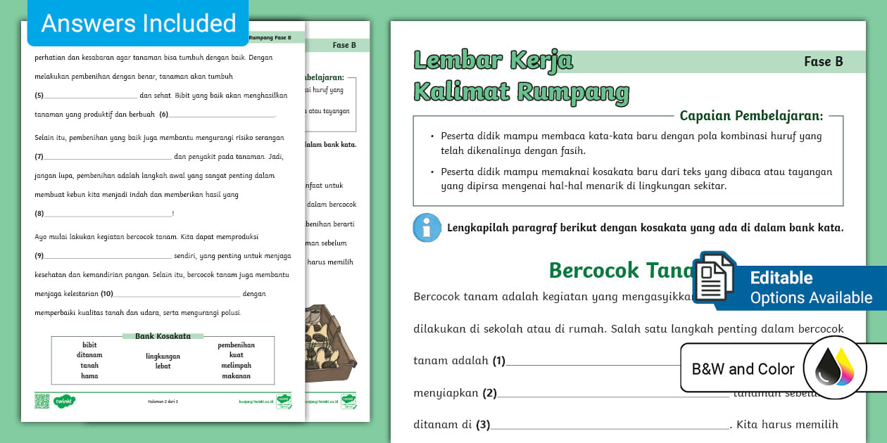Lembar Kerja Melengkapi Kalimat Rumpang Tema Lingkungan